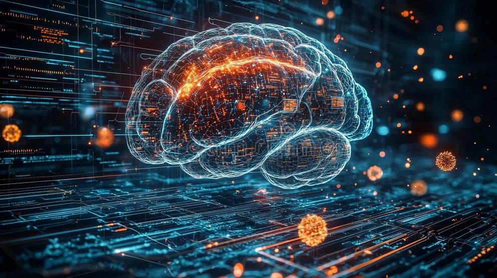 Med-tech Interface Over Fractal Neural Tissue with Glowing Data Layers ...