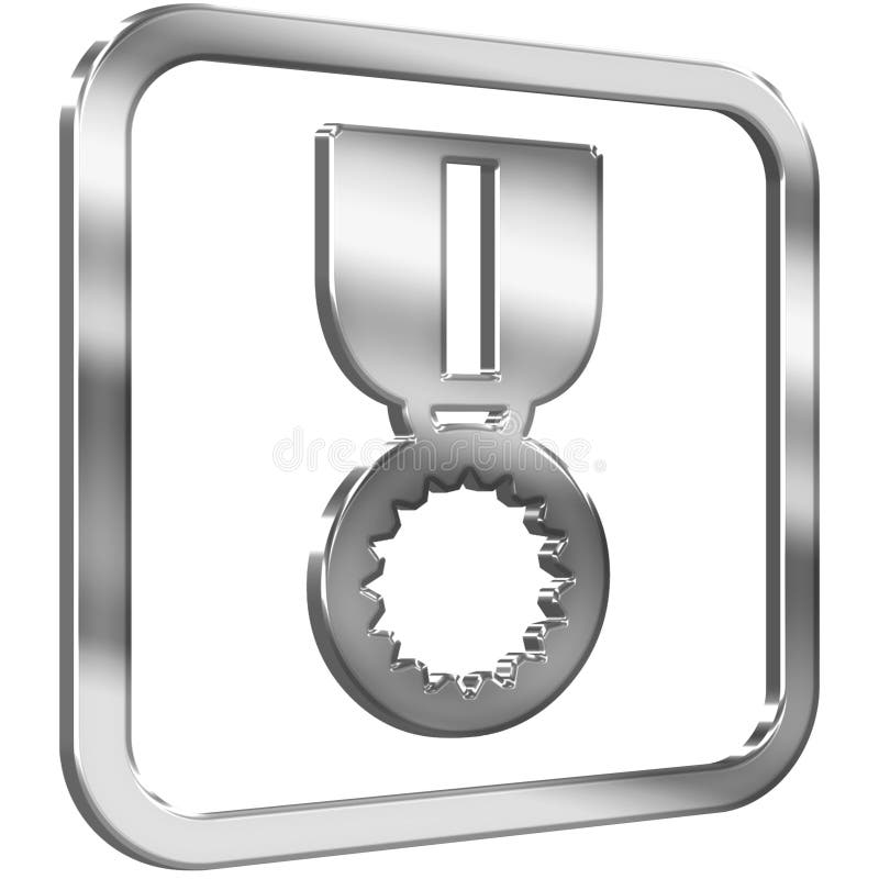 Medal Award 3D Icon with Silver Metallic Effect Stock Illustration ...