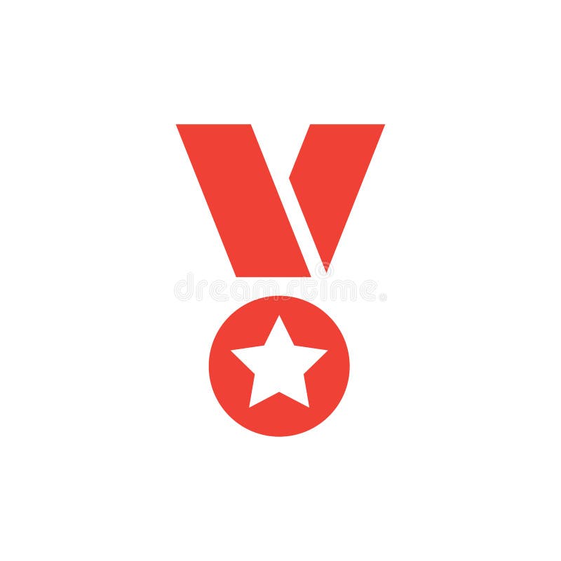 Medal Red Icon on White Background. Red Flat Style Vector Illustration ...