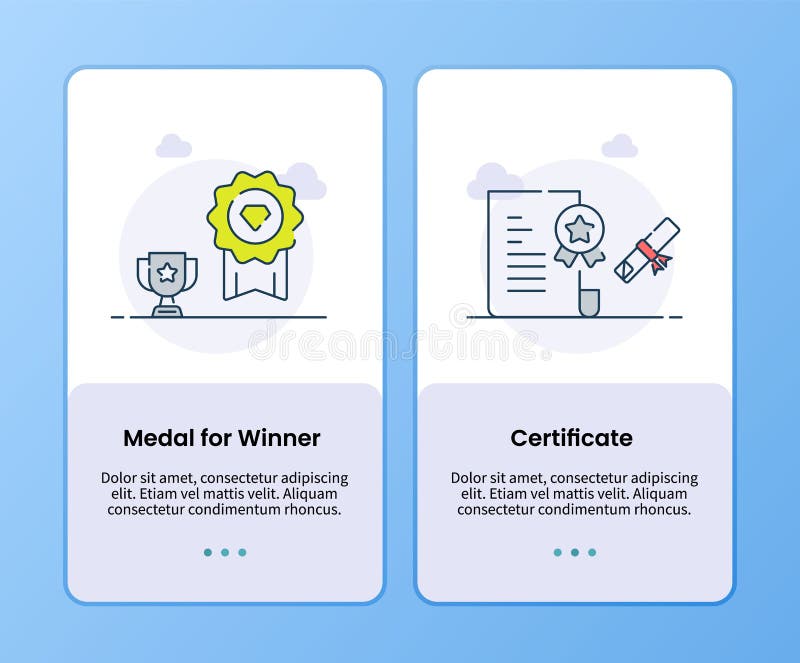 Medal for Winner and Certificate on Boarding Template for Mobile Ui ...
