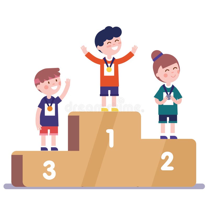 Medalists Kids Standing on Winner Podium Stock Vector - Illustration of ...