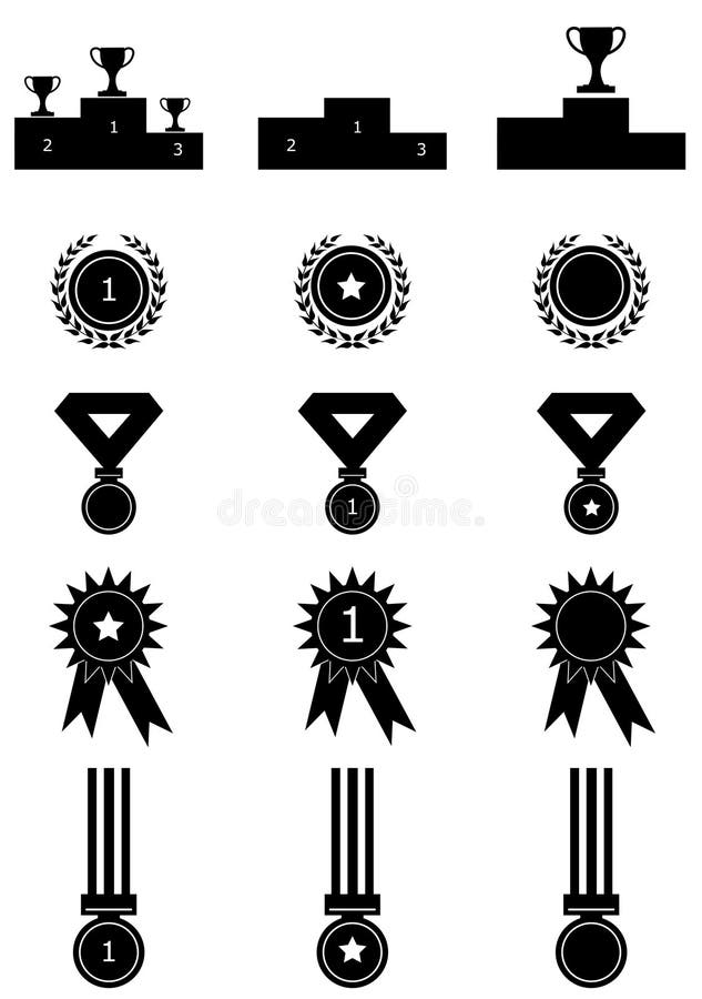 Medals awards icons set stock vector. Illustration of star - 100435484