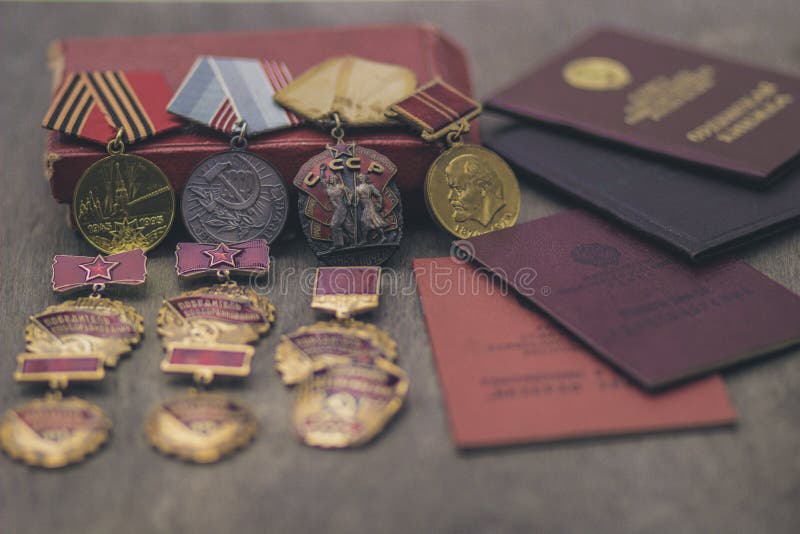 Medals and Orders-awards for Work Stock Photo - Image of passport ...