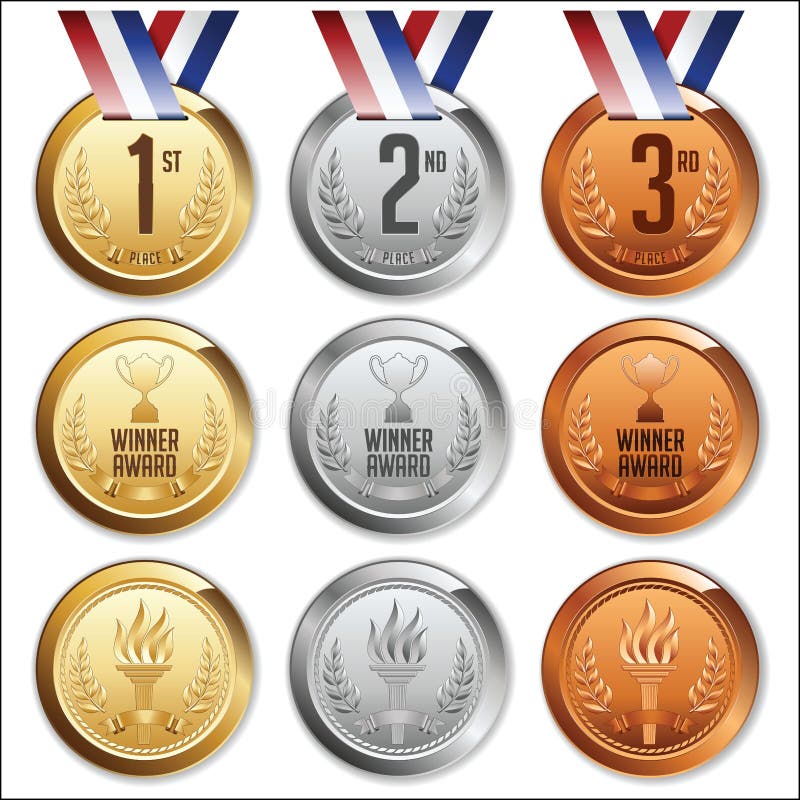 Medals with Ribbon. Set of Gold, Silver and Bronze Medals Stock Vector ...
