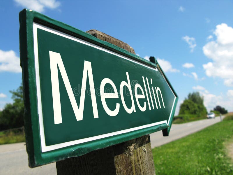 MEDELLIN Road Sign Against Clear Blue Sky Stock Image - Image of ...