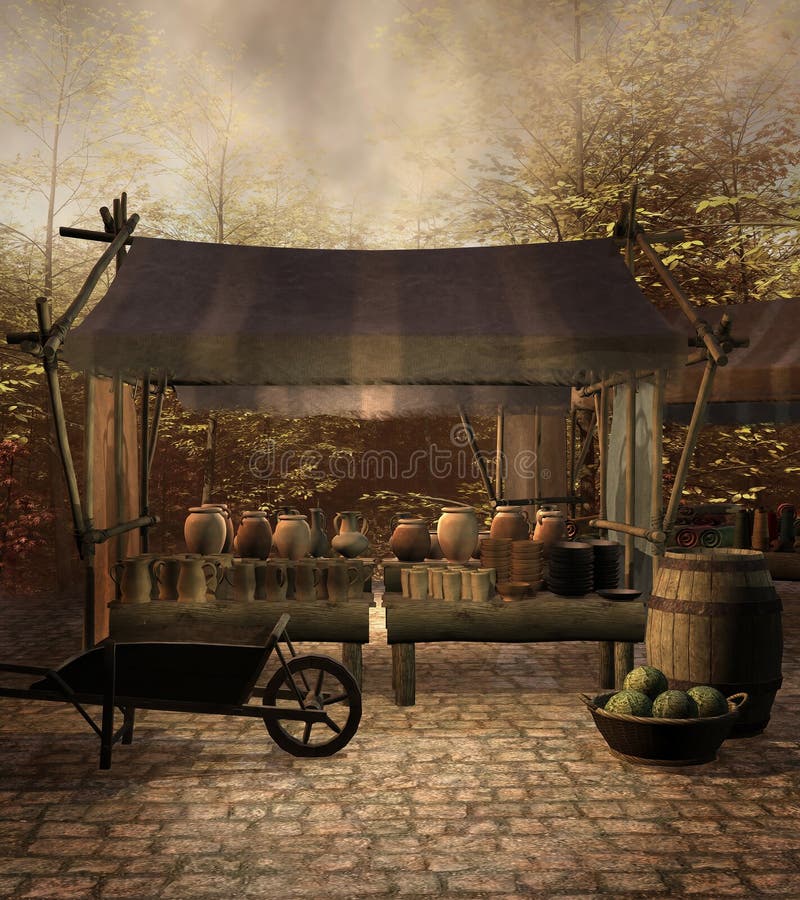 Medeltida marknad stock illustrationer. Illustration av färgrikt - 23126077