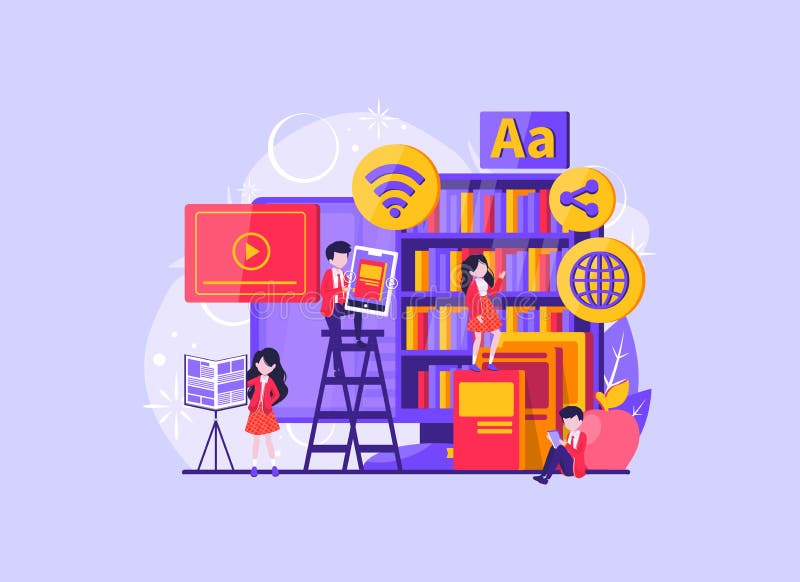 Media Book Library Concept. E-book, Reading an Ebook To Study on E ...