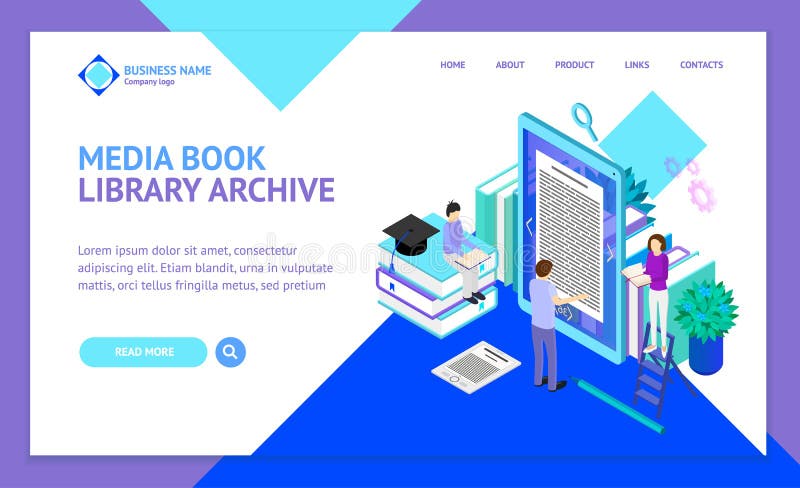 Media Book Library Concept Landing Web Page 3d Isometric View. Vector ...