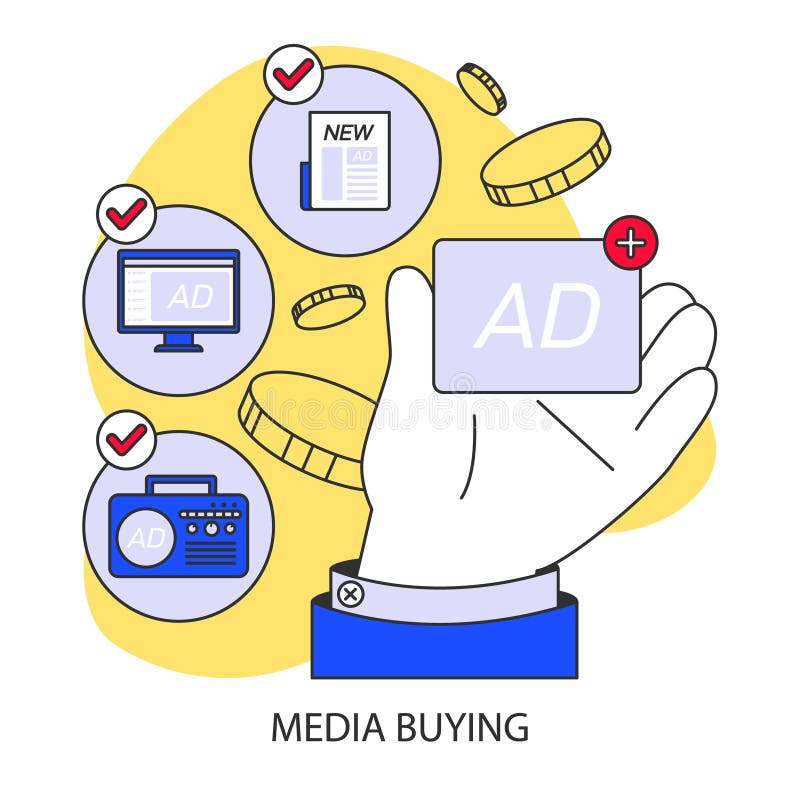 Media Buying Process Concept. Flat Vector Illustration. Stock Vector ...