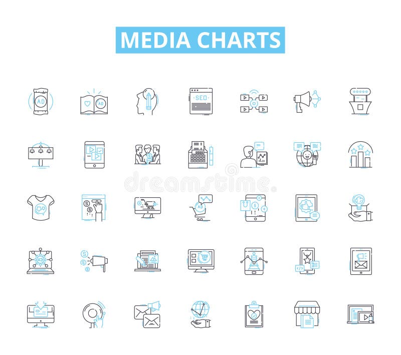 Media Charts Linear Icons Set. Infographics, Analytics, Reports ...