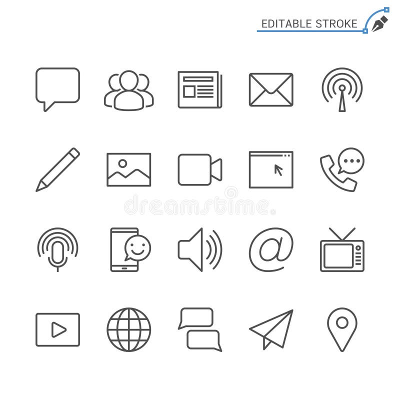 Media and Communication Outline Icon Set Stock Vector - Illustration of ...