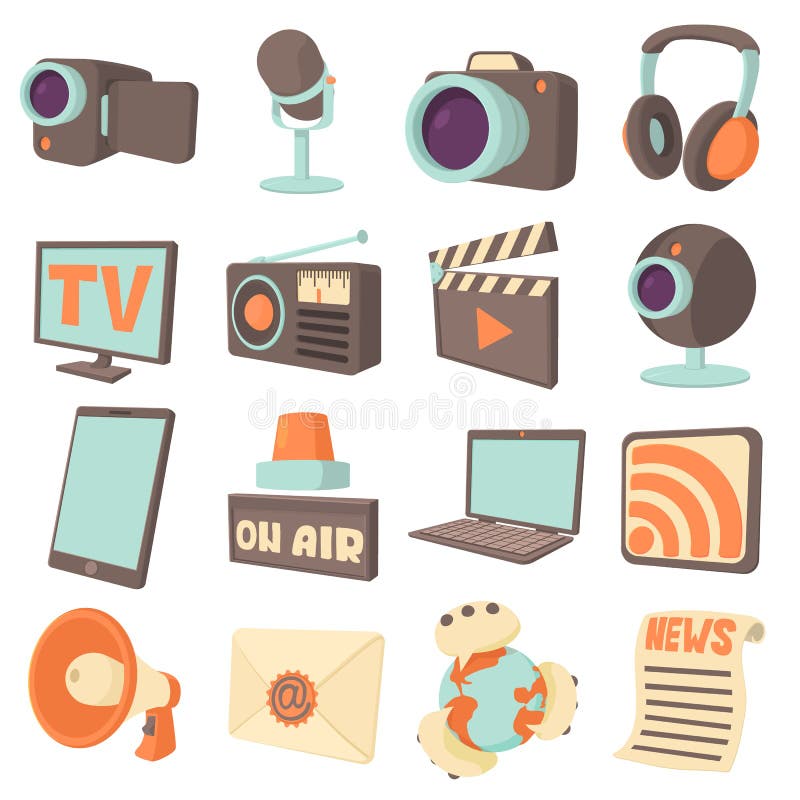 Media Communications Icons Set, Cartoon Style Stock Illustration ...