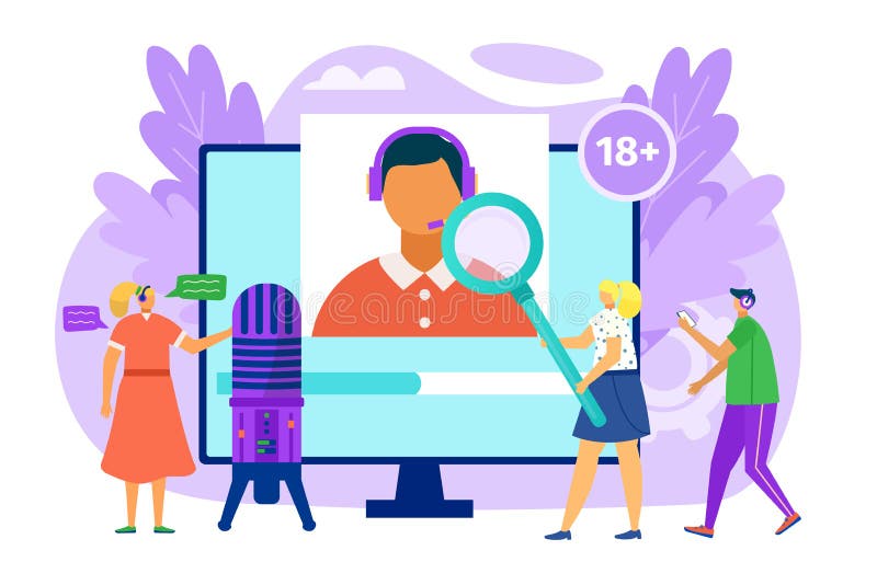 Media Control at Computer Screen Concept, Vector Illustration. Man ...