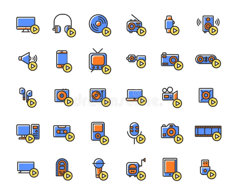 Media Devices and Players Filled Outline Icon Set Stock Vector ...