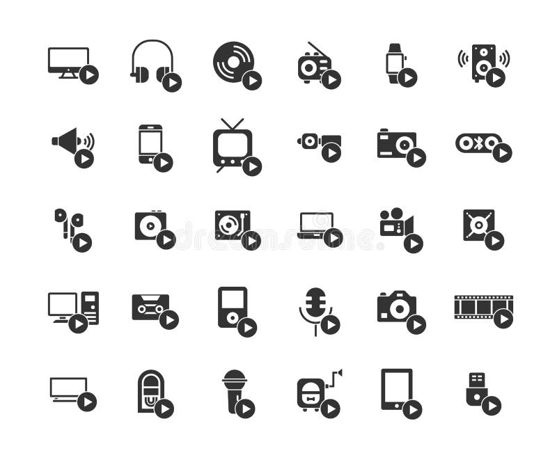Media Devices and Players Solid Icon Set Stock Vector - Illustration of ...