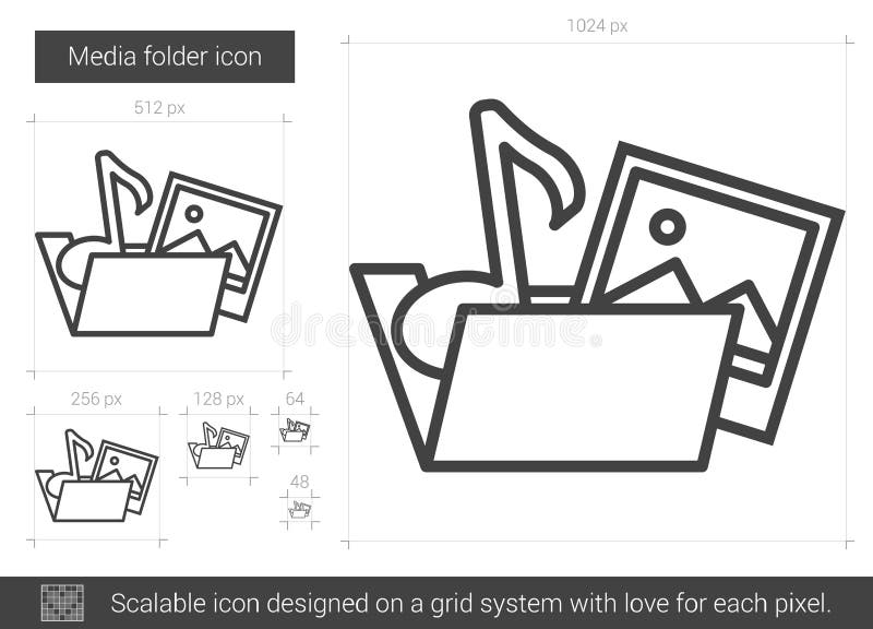 Media Folder Icon Vector Design Template. Editable Stroke Stock Vector ...