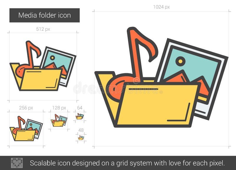 Media Folder Icon Vector Design Template. Editable Stroke Stock Vector ...