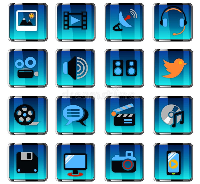 Media icon set stock illustration. Illustration of icon - 88136594