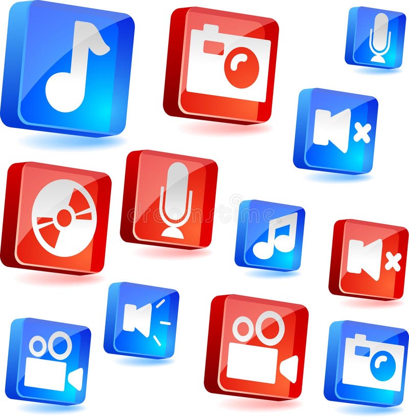 Blue Digital Media Art Icons Stock Vector - Illustration of broadcast ...