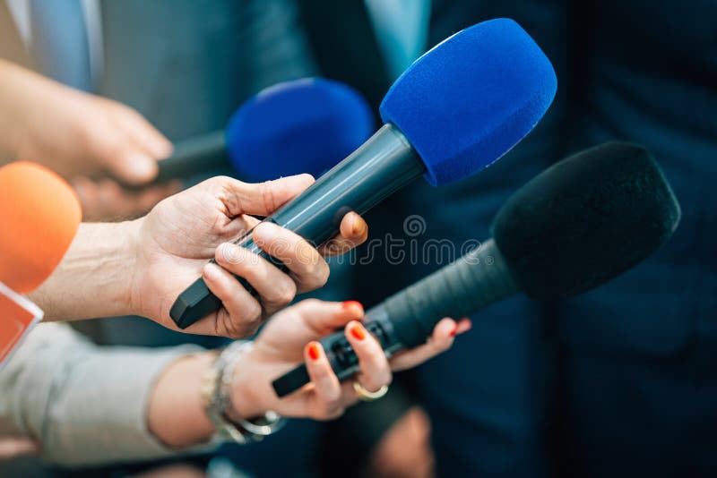 Media Interview Microphones after a Press Conference Stock Photo ...