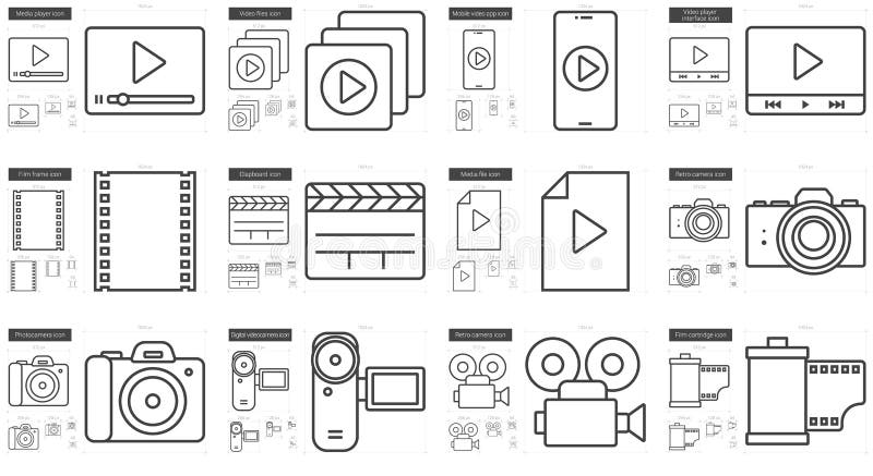 Media line icon set. stock vector. Illustration of drawn - 79319856