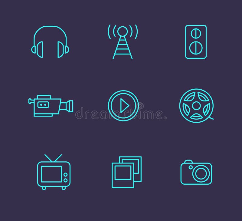 Media or Multimedia Icon Set Stock Vector - Illustration of heart, film ...