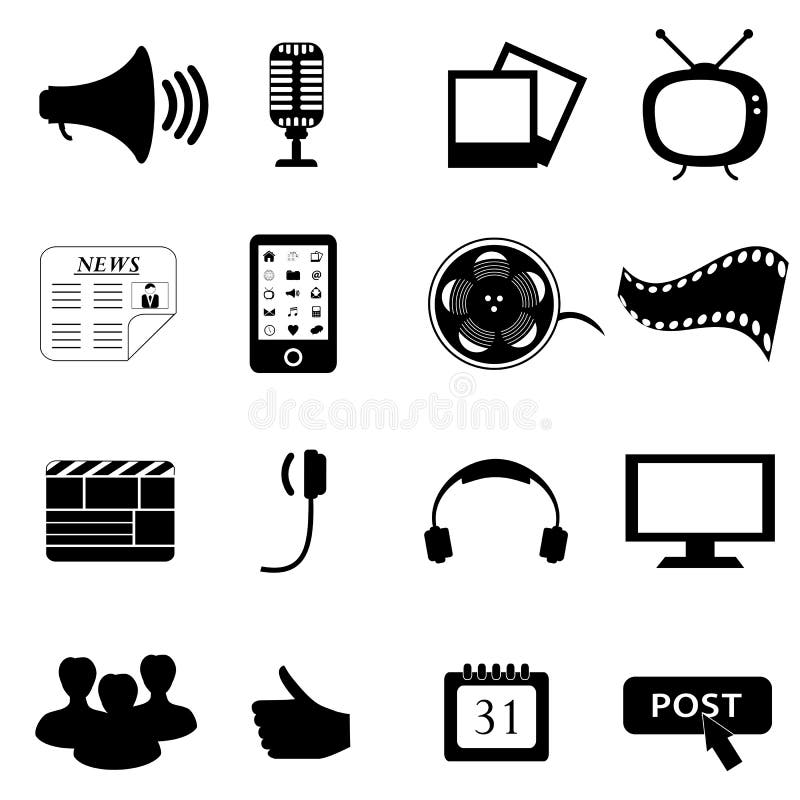 Multimedia Black & White Icons Stock Vector - Illustration of drawing ...