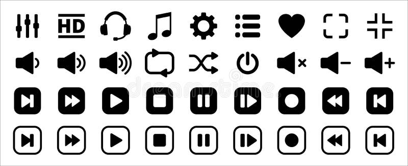 Media Music Player Button Icons. Multimedia Player Buttons Set Stock ...