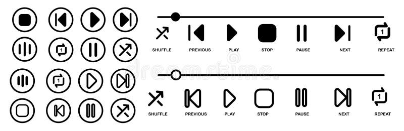Media Music Player Interface Icon Set in Line Style, Multimedia ...