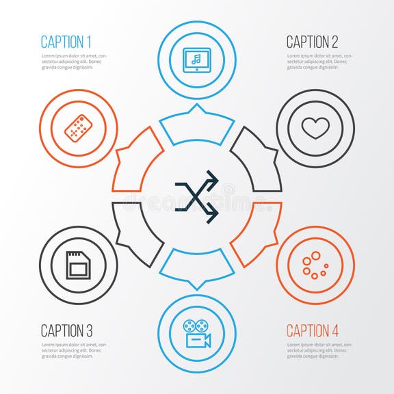 Media Outline Icons Set. Collection of Waiting, Tablet, Randomize ...