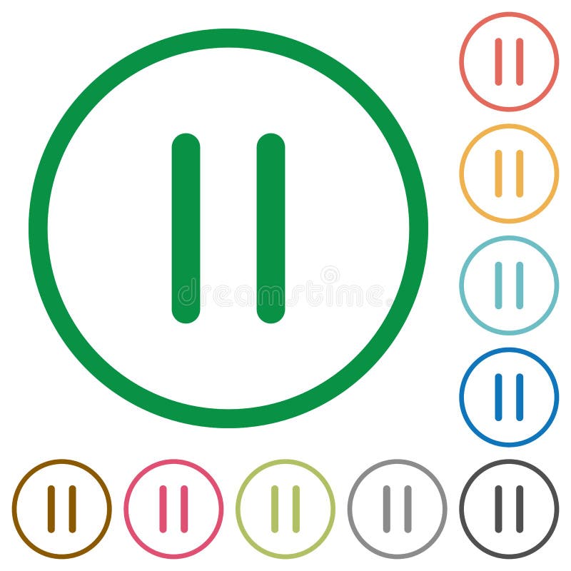 Media Pause Flat Icons with Outlines Stock Vector - Illustration of circles, audio: 186535454