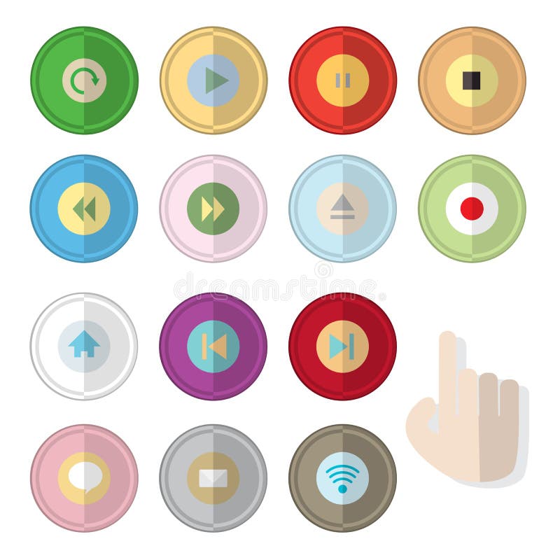 Media Player Control Button Flat Icon with Hand for Click Stock ...