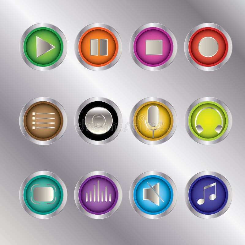 Media Player Control Button Ui Icon Set. Stock Vector - Illustration of ...