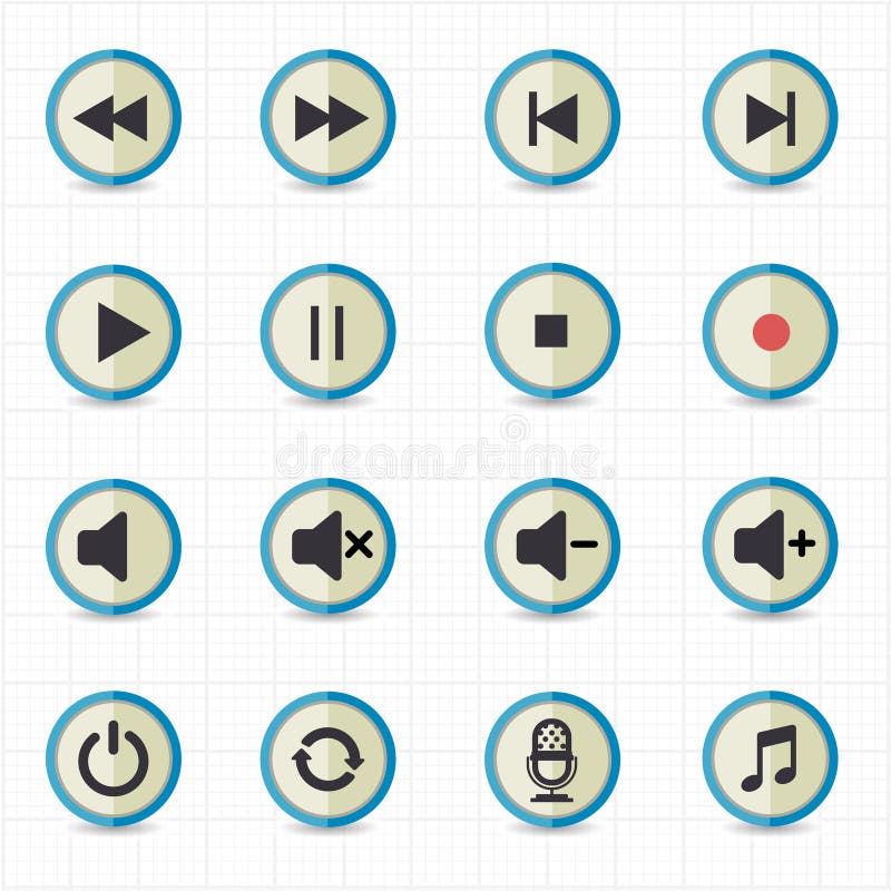 Control Media Icons and Music Player Icons Set of Vector Style Colorful ...