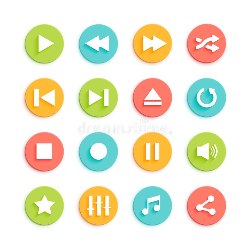 Media Player Material Design Vector Icons Set Stock Vector ...