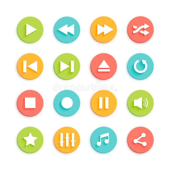 Media Player Material Design Vector Icons Set Stock Vector ...