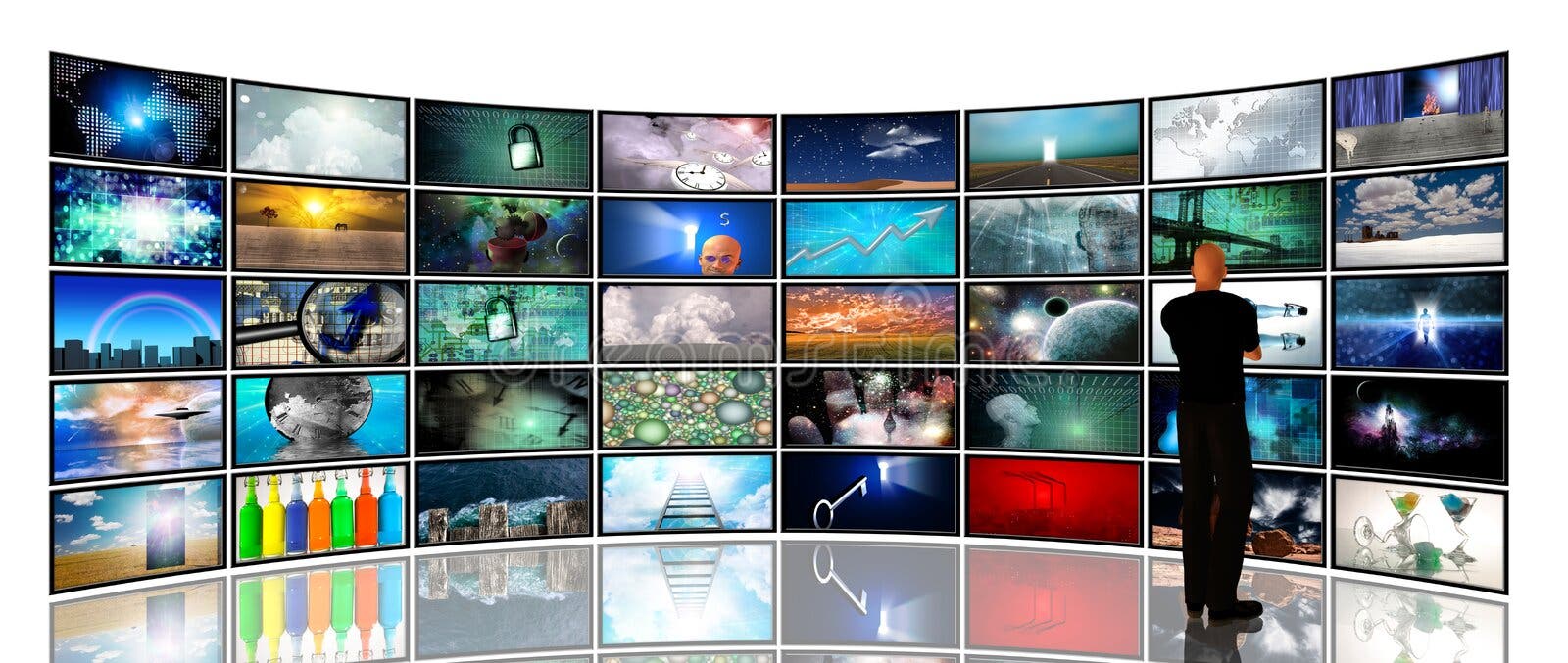 Multi Media Screens Displaying Images/information Stock Illustration ...