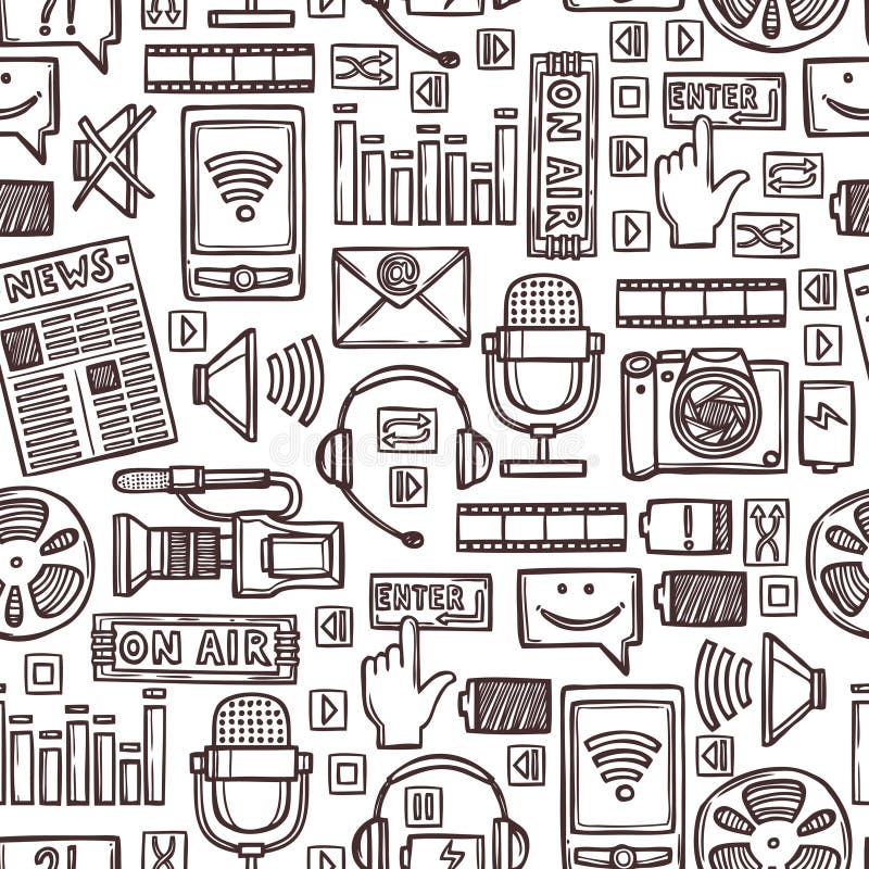 Seamless Pattern with Journalism Icons. Stock Vector - Illustration of ...