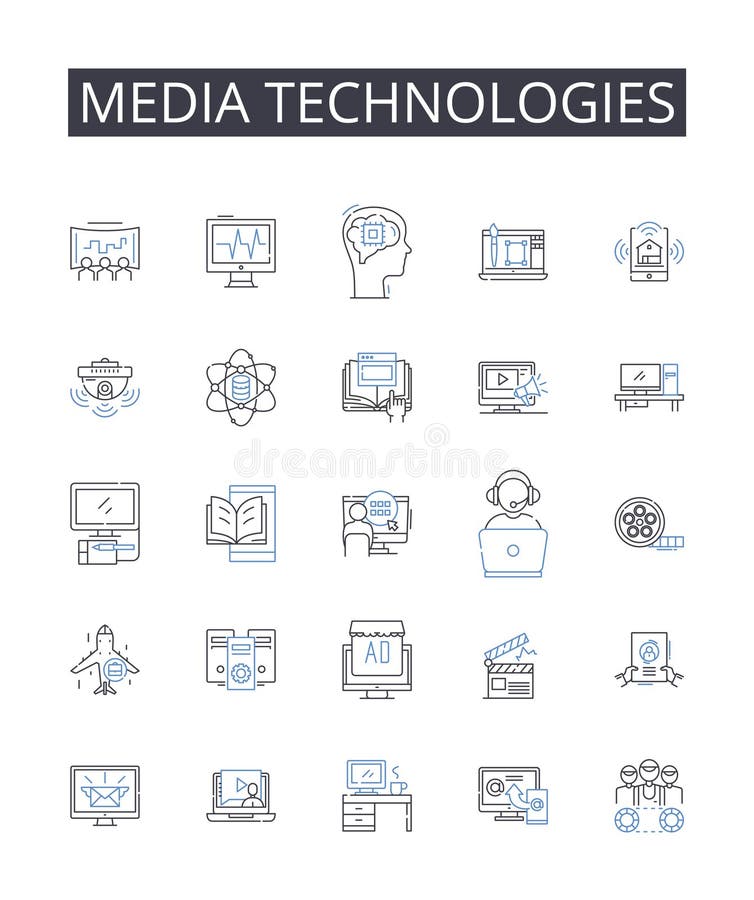 Media Technologies Line Icons Collection. Digital Devices, Information ...