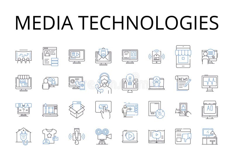 Media Technologies Line Icons Collection. Digital Devices, Information ...