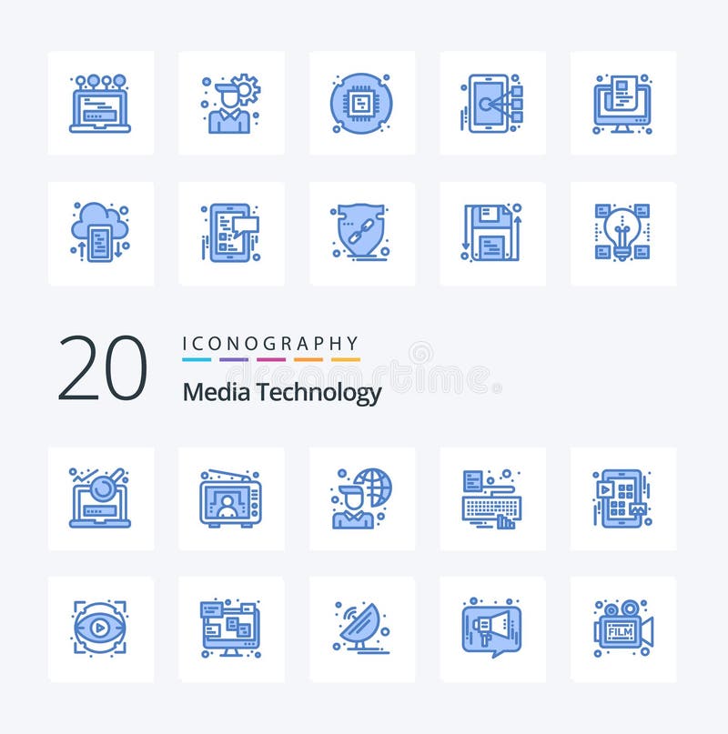 20 Media Technology Blue Color Icon Pack Like Menu Attach Internet Type ...