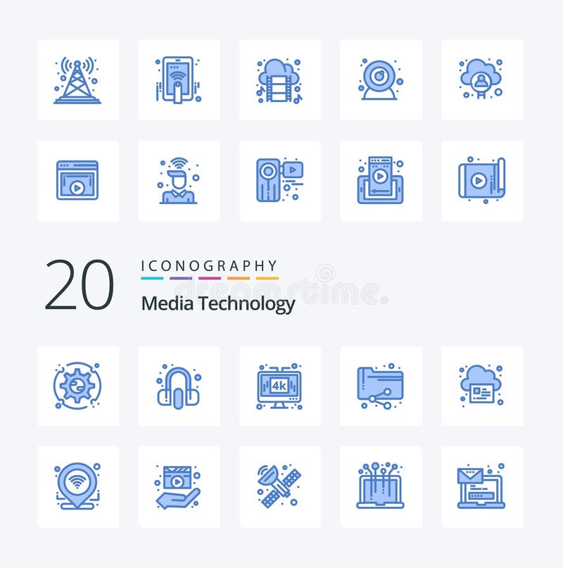 20 Media Technology Blue Color Icon Pack Like Online Documents Computer ...