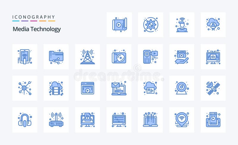 25 Media Technology Blue Icon Pack Stock Vector - Illustration of ...