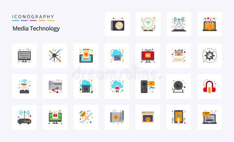 25 Media Technology Flat Color Icon Pack Stock Vector - Illustration of ...