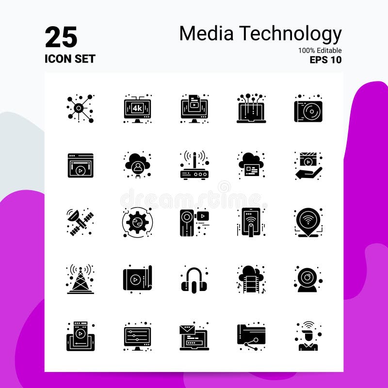 25 Media Technology Icon Set. 100 Editable EPS 10 Files Stock Vector ...