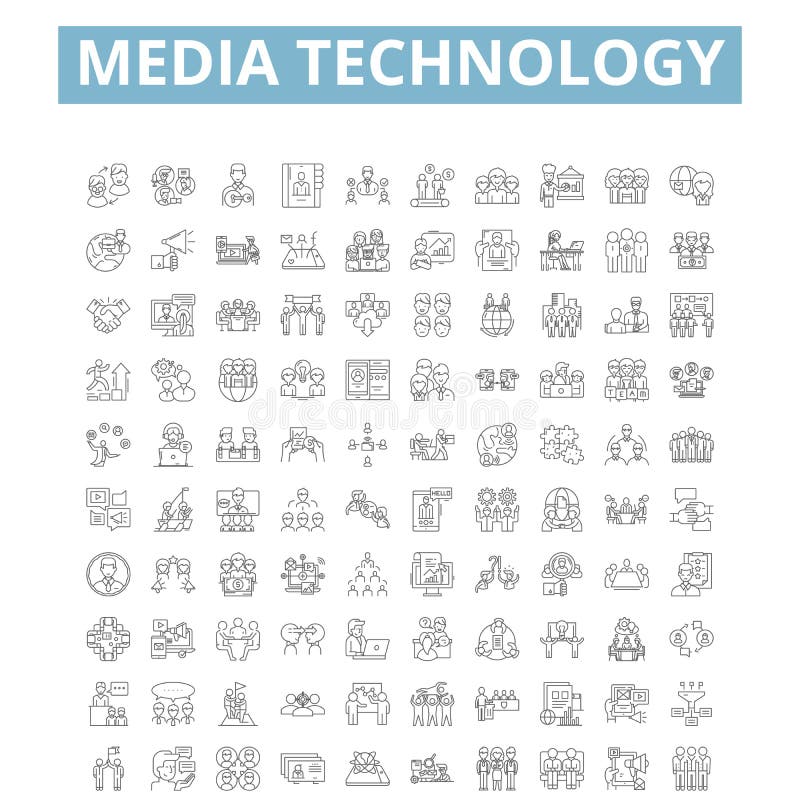 Media Technology Icons, Line Symbols, Web Signs, Vector Set, Isolated ...
