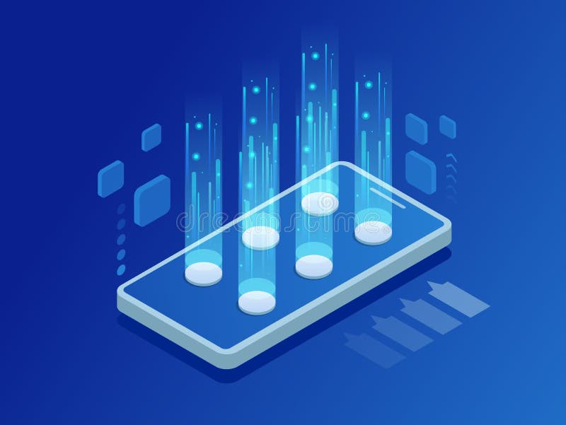 Media Technology Illustration with Mobile Phone. Network and Data ...
