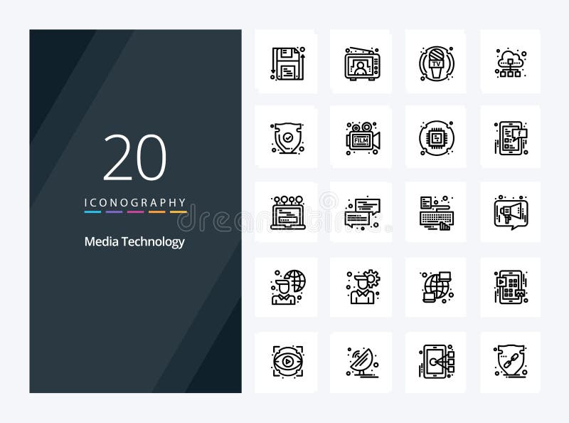 20 Media Technology Outline Icon for Presentation Stock Vector ...