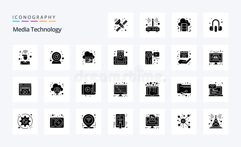25 Media Technology Solid Glyph Icon Pack. Vector Icons Illustration ...