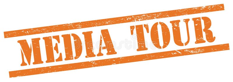 MEDIA TOUR Text on Orange Grungy Rectangle Stamp Stock Illustration ...